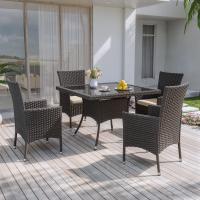 China Commercial PE Rattan Outdoor Dining Set 35in Tempered Glass Table Aluminum Frame for sale