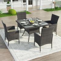 China Commercial PE Rattan Outdoor Dining Set 35in Tempered Glass Table Aluminum Frame for sale