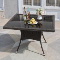 China Commercial PE Rattan Outdoor Dining Set 35in Tempered Glass Table Aluminum Frame for sale