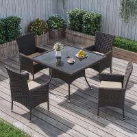 China Commercial PE Rattan Outdoor Dining Set 35in Tempered Glass Table Aluminum Frame for sale