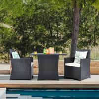 China Commercial Outdoor Bistro Set 2 Chairs 1 Table Handwoven PE Rattan Aluminum Frame Tempered Glass 350 lbs Capacity for sale
