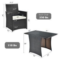 China Commercial Outdoor Bistro Set 2 Chairs 1 Table Handwoven PE Rattan Aluminum Frame Tempered Glass 350 lbs Capacity for sale