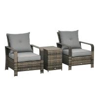 China Commercial PE Rattan Outdoor Lounge Set 2 Chairs with Storage Side Table Aluminum Frame 34.5in Height for sale