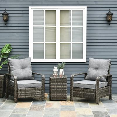 China Commercial PE Rattan Outdoor Lounge Set 2 Chairs with Storage Side Table Aluminum Frame 34.5in Height for sale
