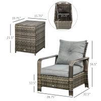 China Commercial PE Rattan Outdoor Lounge Set 2 Chairs with Storage Side Table Aluminum Frame 34.5in Height for sale