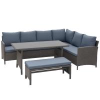 China Commercial Outdoor Sectional Sofa Dining Set 94in Aluminum Frame Handwoven PE Rattan 500KG Load Capacity for sale
