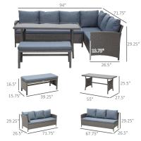 China Commercial Outdoor Sectional Sofa Dining Set 94in Aluminum Frame Handwoven PE Rattan 500KG Load Capacity for sale