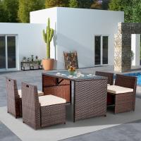 China Commercial Outdoor Dining Set 47.2in Aluminum Frame Handwoven PE Rattan Tempered Glass Table for sale