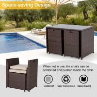 China Commercial Outdoor Dining Set 47.2in Aluminum Frame Handwoven PE Rattan Tempered Glass Table for sale