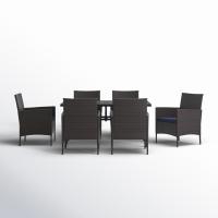 China Commercial Outdoor Dining Set 60x35in Aluminum Table 6 Handwoven PE Rattan Chairs Hotel Resort for sale