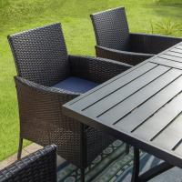 China Commercial Outdoor Dining Set 60x35in Aluminum Table 6 Handwoven PE Rattan Chairs Hotel Resort for sale