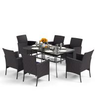 China Commercial Outdoor Dining Set 60x35in Aluminum Table 6 Handwoven PE Rattan Chairs Hotel Resort for sale
