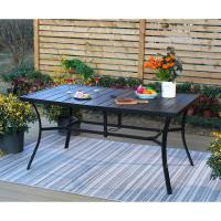 China Commercial Outdoor Dining Set 60x35in Aluminum Table 6 Handwoven PE Rattan Chairs Hotel Resort for sale