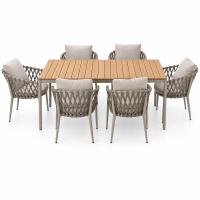 China Outdoor Rope Dining Set with Wood-Look Tabletop and Powder-Coated Metal Frame for Commercial Use for sale