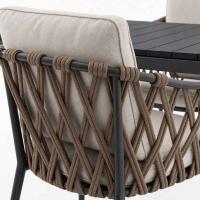 China Dark Charcoal Outdoor Dining Set with 6 Brown Woven Rope Chairs and Black Metal Frame for sale