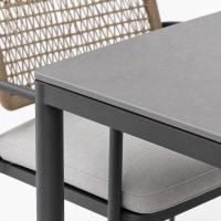 China Modern Outdoor Dining Set Matte Gray Table Natural Tan PE Rattan Chairs 6-Seat for sale