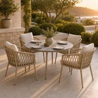 China Round Outdoor Bistro Dining Set 4 Chairs Stone Tabletop UV Rust Resistant Customizable for sale