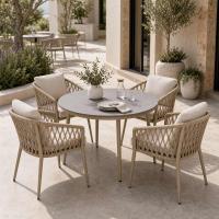 China Round Outdoor Bistro Dining Set 4 Chairs Stone Tabletop UV Rust Resistant Customizable for sale