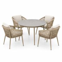 China Round Outdoor Bistro Dining Set 4 Chairs Stone Tabletop UV Rust Resistant Customizable for sale