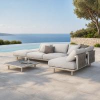 China Powder-coated Aluminum Frame Modular Outdoor Sectional Sofa Set with Vertical Gray Rope Back Weaving and Thick Quick-Dry Foam Cushions for sale