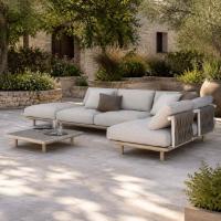 China Powder-coated Aluminum Frame Modular Outdoor Sectional Sofa Set with Vertical Gray Rope Back Weaving and Thick Quick-Dry Foam Cushions for sale