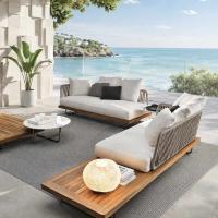 China Teak and Rope Outdoor Lounge Sofa Set with Modular Corner Seating and Powder-Coated Metal Frame for sale