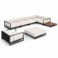 China Black Powder-Coated Aluminum Frame Outdoor Sofa Set with Flexible Modular Corner Layout and Weather-Resistant Ivory Fabric Cushions for sale
