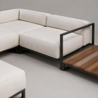 China Black Powder-Coated Aluminum Frame Outdoor Sofa Set with Flexible Modular Corner Layout and Weather-Resistant Ivory Fabric Cushions for sale
