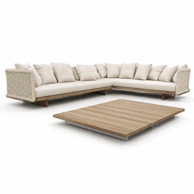 China Powder-coated Aluminum Frame Outdoor Sofa Set with Cream Woven Rope Panels and Modular Seating for sale
