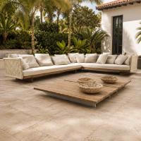China Powder-coated Aluminum Frame Outdoor Sofa Set with Cream Woven Rope Panels and Modular Seating for sale