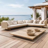 China Powder-coated Aluminum Frame Outdoor Sofa Set with Cream Woven Rope Panels and Modular Seating for sale