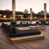 China Powder-coated Aluminum Frame Outdoor Sofa Set with Teak-Look Platform Bases and Modular Seating for sale