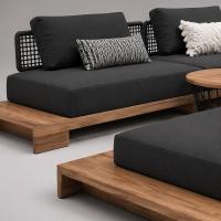 China Powder-coated Aluminum Frame Outdoor Sofa Set with Teak-Look Platform Bases and Modular Seating for sale