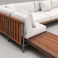 China Teak Slat Frame Outdoor Sofa Set with Charcoal Powder-Coated Metal and Modular Seating for Commercial Projects for sale