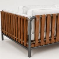 China Teak Slat Frame Outdoor Sofa Set with Charcoal Powder-Coated Metal and Modular Seating for Commercial Projects for sale