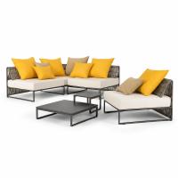 China Dark Powder-Coated Aluminum Frame Outdoor Sofa Set with Handwoven Outdoor Rope and Quick-Dry Foam Cushions for sale
