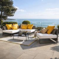 China Dark Powder-Coated Aluminum Frame Outdoor Sofa Set with Handwoven Outdoor Rope and Quick-Dry Foam Cushions for sale