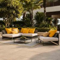 China Dark Powder-Coated Aluminum Frame Outdoor Sofa Set with Handwoven Outdoor Rope and Quick-Dry Foam Cushions for sale