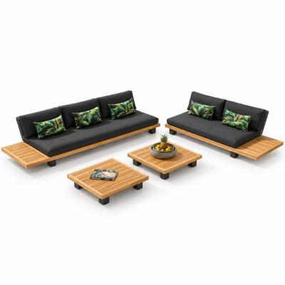 China Low Profile Outdoor Sofa Set with Teak-Look Platform Bases and Powder-Coated Aluminum Frame for sale