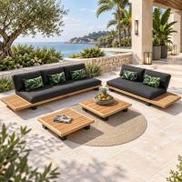 China Low Profile Outdoor Sofa Set with Teak-Look Platform Bases and Powder-Coated Aluminum Frame for sale
