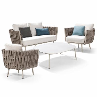 China Curved Gray Rope Outdoor Sofa Set with Powder-Coated Aluminum Frame and Quick-Dry Foam Cushions for sale