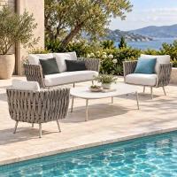 China Curved Gray Rope Outdoor Sofa Set with Powder-Coated Aluminum Frame and Quick-Dry Foam Cushions for sale