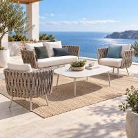 China Curved Gray Rope Outdoor Sofa Set with Powder-Coated Aluminum Frame and Quick-Dry Foam Cushions for sale