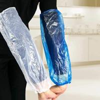 China Disposable PE Arm Protective Water Proof Sleeve Cover Transparent Blue Plastic Oversleeve for sale