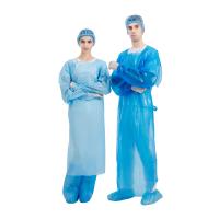China Disposable  Hospitals Overhead/open Back CPE Isolation Gown Individual Pack OEM for sale