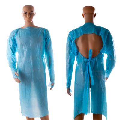 China Medical Individual Package Disposable Isolation Gown CPE Gown with Thumb Holes 10pcs/pack for sale