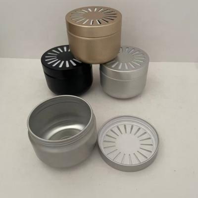 China 150ML Aluminum Car Air Freshener Jar Round Metal Cans Solid Perfume Containers for sale