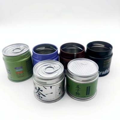 China Round Metal Tinplate Can Matcha Powder Tin with Screw Lid for Candy Tea Coffee Food Storage for sale