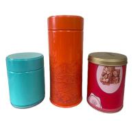 China Blue Print Round Tea Tin Cans 50g 70g 100g OEM Tinplate Matcha Coffee Powder Peanut Candy for sale