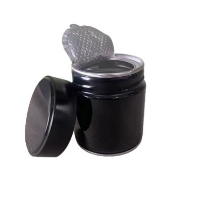China 20g 30g Black Silver Round Matcha Tea Powder Tin Cans Food Grade Coffee Tinplate Can Airtight Offset Printing for sale